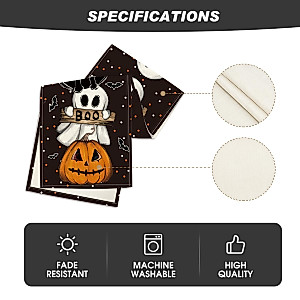 Artoid Mode Polka Dot Ghost Pumpkin Cat Boo Halloween Table Runner, Bat Seasonal Fall Kitchen Dining Table Decoration for Home Party Decor 13x72 Inch
