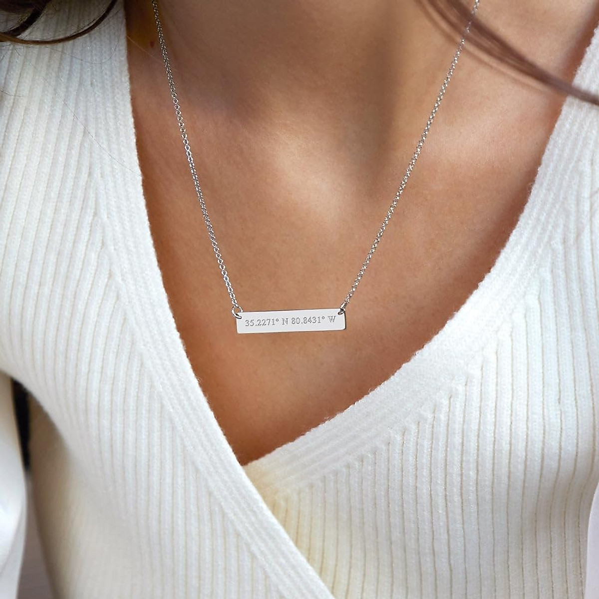 Women's Custom Engraved Sterling Silver Coordinate Bar Necklace (16" with 2" extender) - Personalized Necklace for Women - Gift for Girlfriend - Gifts for Mom