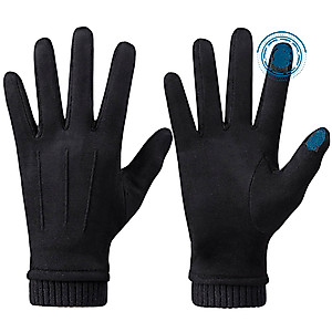 Kebesu Womens Winter Suede Gloves With Touchscreen Texting Finger Wool Lined Windproof Warm Fashion Dress Gloves