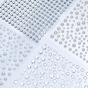 2116 pcs Self Adhesive Rhinestones and Pearls for Makeup Eyes Face 6 Sheets Clear Rhinestones Stickers Pearl Stickers Bling Gems Jewels Stickers for DIY (Sparkling)