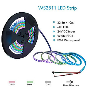 ALITOVE 32.8ft Addressable RGB LED Strip Light WS2811 Dream Color Digital Programmable Flexible LED Pixel Tape Light 24V 10m 600 LEDs 5050 SMD Waterproof IP67 Black PCB for Arduino Raspberry Pi
