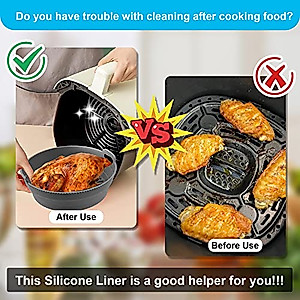 Air Fryer Silicone Liners, Reusable Collapsible Round Basket Airfryer Liner, 8.5 inch Foldable Heat Resistant Non Stick Baking Trays for 5QT -8QT Air Fryers, 2 Pack (Grey+Red)