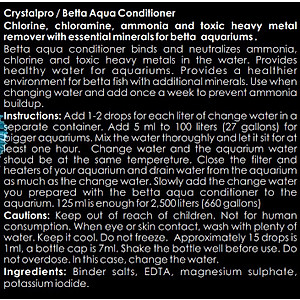 Crystalpro Betta Water Conditioner 4.22 Oz - Treats 660 Gallons - Additional Minerals Neutralizes Chlorine Concentrated Aquarium Water Conditioner for Betta Fish Tank Ideal for Betta Fish Care