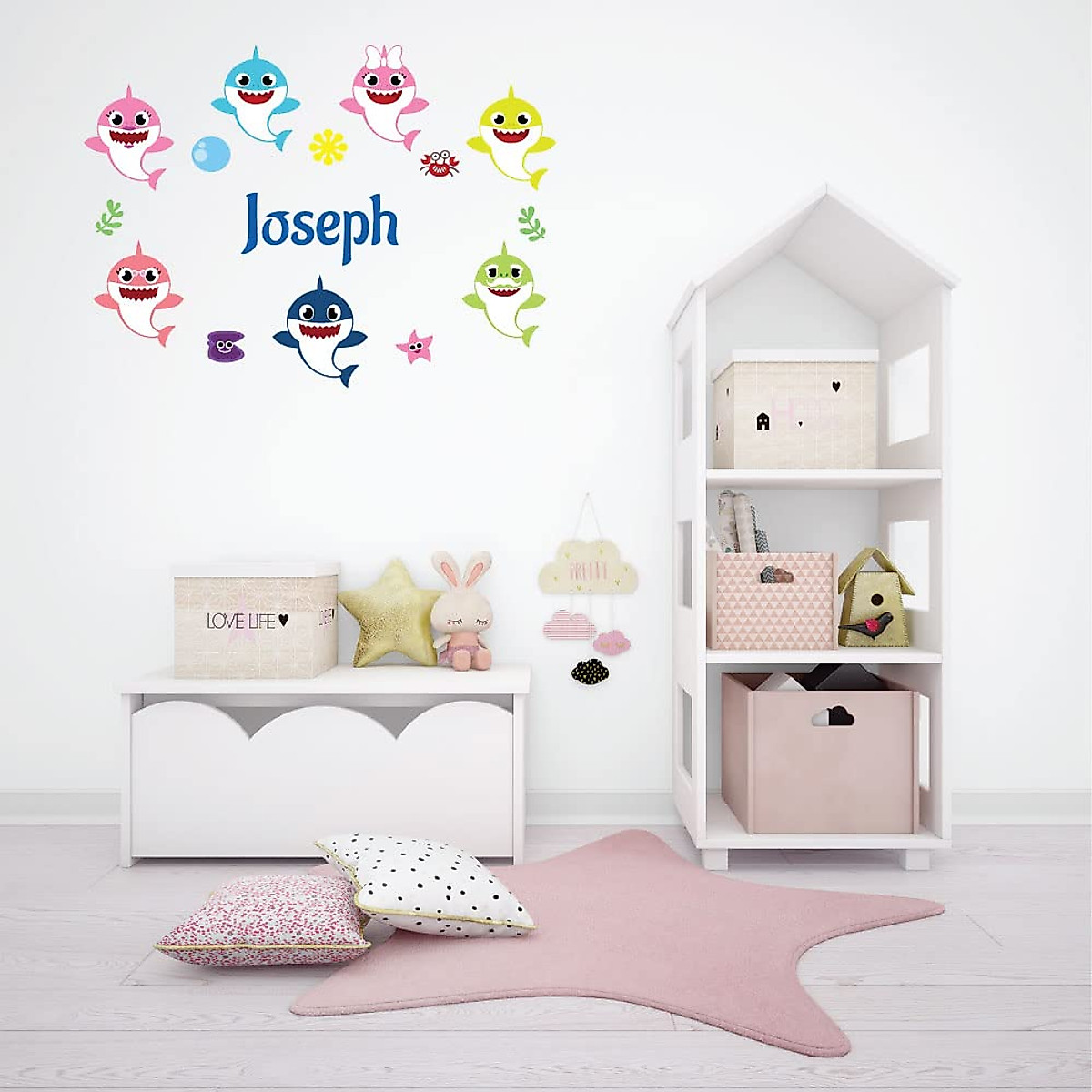 Shark Custom Name Nursery Baby Boy Wall Decal Vinyl Sticker for Kids | Home Décor | Custom Kids Room Decal | Bedside Decals