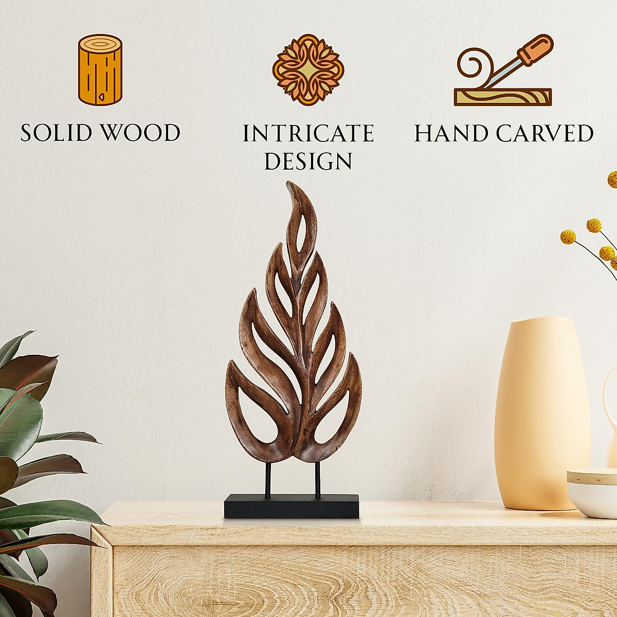 Decozen Handcrafted Solid Wood Leaf Sculpture from Daughter, Son, Husband - Ideal for Home, Mantel, Fireplace, and Foyer Decor - Tabletop Accent