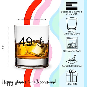 49+1 50th Birthday Whiskey Glass - Funny Whiskey Glasses and Bourbon Gifts for Men - Ideal Stocking Stuffer, 50th Birthday Gift for Him, or Anniversary Present for Husband - Printed in the USA