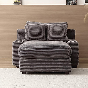 WILLIAMSPACE 48.8" Corduroy Lounge Sofa Chair Couch, Modern Upholstered Single Sleeper Sofa Bed with Pillows, Comfy Daybed for Living Room Bedroom (Gray)