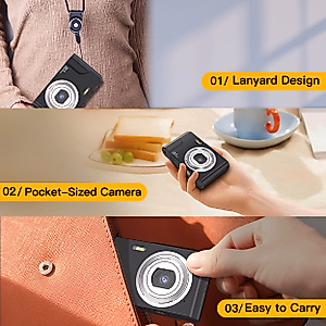 Digital Camera - Compact Vlogging Camera 1080P with 36.0 Mega Pixels 16X Digital Zoom, 2 Batteries, AUFOYA Portable Mini Camera for Photography, Kids, Students, Teens, Adult (Black)