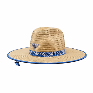Columbia Unisex PFG BAHA Straw Hat, Vivid Blue Kona Print, Small/Medium