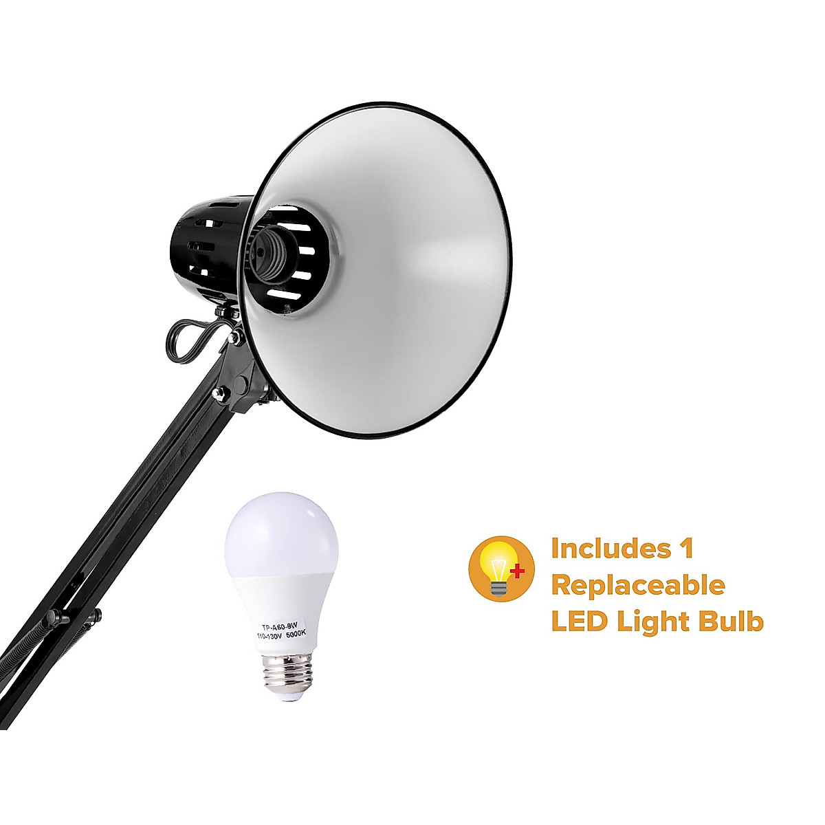 Bostitch Office VLF100 LED Swing Arm Desk Lamp with Clamp Mount, 36" Reach, Includes LED Bulb,Black