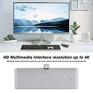 USB C Hub, 4in 1 Type C Hub Docking Station Type‑C to HD Multimedia Interface+Audio3.5+USB3.0+USB-C Adapter with Aluminium Alloy Material for Laptop, PC, Computer, Mobile HDD, Flash Drive