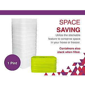 Arrow Home Products 1 Pint Freezer Containers for Food Storage, 10 Pack with Lids - USA Made Reusable Plastic Food Storage Containers - Prep, Store and Freeze - BPA Free, Dishwasher Safe