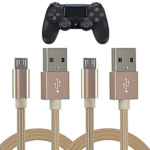 TALK WORKS PlayStation 4 Charging Cable - 6' Nylon Braided Micro USB Charger Cord, Heavy Duty Fast Charge for PS4 (Gold, Pack of 2) (14092)