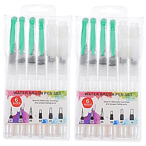 FAVOMOTO Water Coloring Pen Pencils 12 Pcs Fountain Pen Watercolor Brush Set Painting Brushes Soluble Colored Pen Stick Plastic Soluble Green Pan Set Markers Blending Pencil