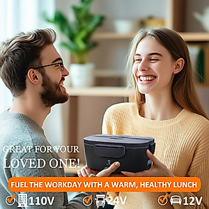 STN Electric Lunch Box 80w Heated Lunchbox For Adults,12/24/110V Warming Lunchbox for Car/Truck/Office with 2x1.5L Stainless Steel Containers,10L Insulated Bags,Big Cutlery Set