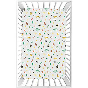 Safari Crib Sheet Fitted Organic, 100% Cotton GOTS Soft Jersey Jungle Animal Crib Sheets, Jungle Safari Animals Baby and Toddler Bedding for Boys and Girls (Jungle)