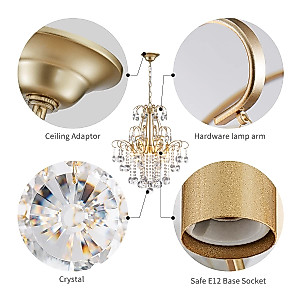 WUZUPS Crystal Chandelier 5-Light Pendant Ceiling Light Modern Lighting Fixture for Bedroom Hallway Bar Kitchen Bathroom, H 22.6'' x W 19.2'', E12 Base, Gold