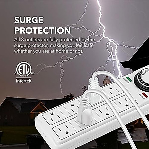 BN-LINK 8 Outlet Surge Protector with Mechanical Timer (4 Outlets Timed, 4 Outlets Always On) - White