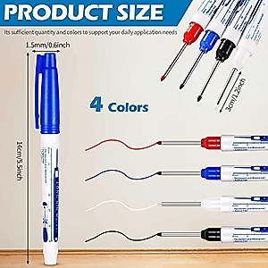 4 Pcs Deep Reach Markers Long Nose Marker Waterproof Deep Hole Marker Carpenter Ink Marker 30 mm Reach Permanent Markers and Marker Pens for Carpenters Builders Construction, 4 Colors