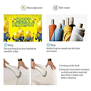 Yellow Happy Birthday Backdrop Cartoon Theme Background for Boys Girls Party Supplies Baby Shower Cake Table Decoration Banner Kids Photography Studio Props 7X5FT