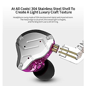 YINYOO KZ ZS10 Pro Headphones Over Ears Wired Earbuds HiFi IEM Earphones with 4BA 1DD Hybrid Balanced Armature Driver Dynamic Drivers 3.5mm Audio Plug Cable for Game Stage Music (Purple Without mic)
