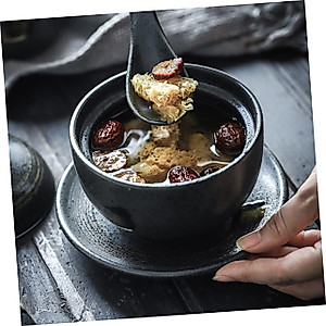 Anneome 2pcs Stew Home Egg Bowl Dessert Steam Noodle Ceramic Nest Stainless Cuisine Japanese Household Restaurant Custard Onion Tableware Lid Soup with Ml Pudding Steaming Cup Rice French