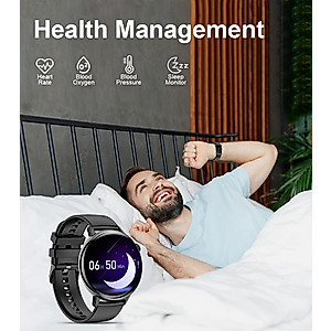 HOK Smart Watch 2023 Bluetooth Call & Text Receive/Dial Smartwatch for Android & iOS Phone with 1.32’ HD Screen Fitness Tracker with Heart Rate Sleep Monitor Pedometer Waterproof for Women Men（Black）