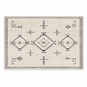 RUGGABLE Damali Washable Rug - Boho Vintage Area Rug for Living Room, Bedroom, Dining Room and Kitchen - Stain & Water Resistant, Pet & Child Friendly - Black & White 2'x3' (Standard Pad)