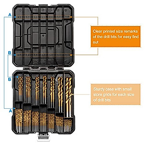 uxcell 99pcs Titanium Twist Drill Bit Set 14 Sizes 1/17"- 37/94" Drilling Dia High Speed Steel Drills for Hardened Metal, Stainless Steel, Cast Iron, Wood, Plastic with Case