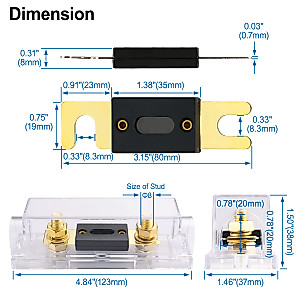 Baomain Electrical Protection ANL Fuse Holder Kit for Car Vehicles Audio System RoHS with 200 Amp ANL Fuses (ANL 200A) (1 x Holder，1 x Fuses)