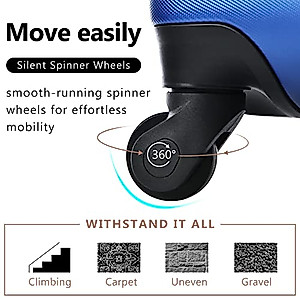 Merax 3 Piece Expandable ABS Hardshell Luggage Sets Spinner Wheel Suitcase TSA Lock Suit Case, Navy, 20/24/28 Inch