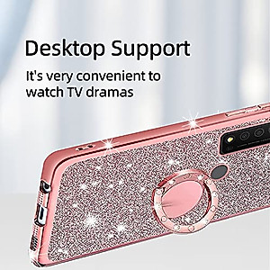 KuDiNi for TCL 30 XE 5G Case, TCL 30 XE 5G Phone Case for Women Glitter Crystal Soft Stylish Clear TPU Luxury Bling Cute Protective Cover with Kickstand Strap for TCL 30 XE/20R 5G Case (Glitter Rose)