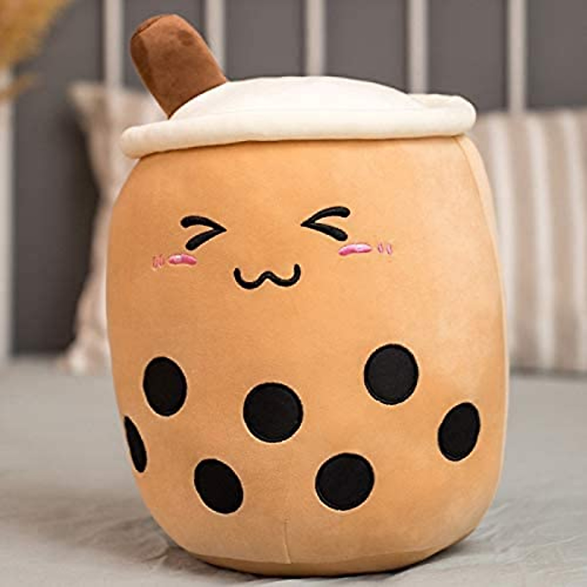 VHYHCY Cute Stuffed Boba Plush Bubble Tea Plushie Pillow Milk Tea Cup Pillow Food Plush, Soft Kawaii Hugging Milk Tea Plush Toy for Kids(Closed Eyes, 9.4 inch)