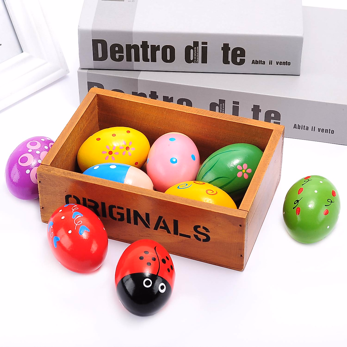 Easter Wooden Egg Shakers Maracas for Party Favors, Classroom Prize Supplies and Percussion Musical Instrument(9 PCS)