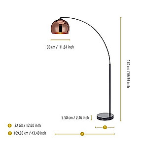 Teamson Home Arquer Real Marble Base Modern LED Arc Floor Lamp Tall Standing Hanging Light with Bell Shade for Living Room Reading Bedroom Home Office, 67 inch Height, Rose Gold