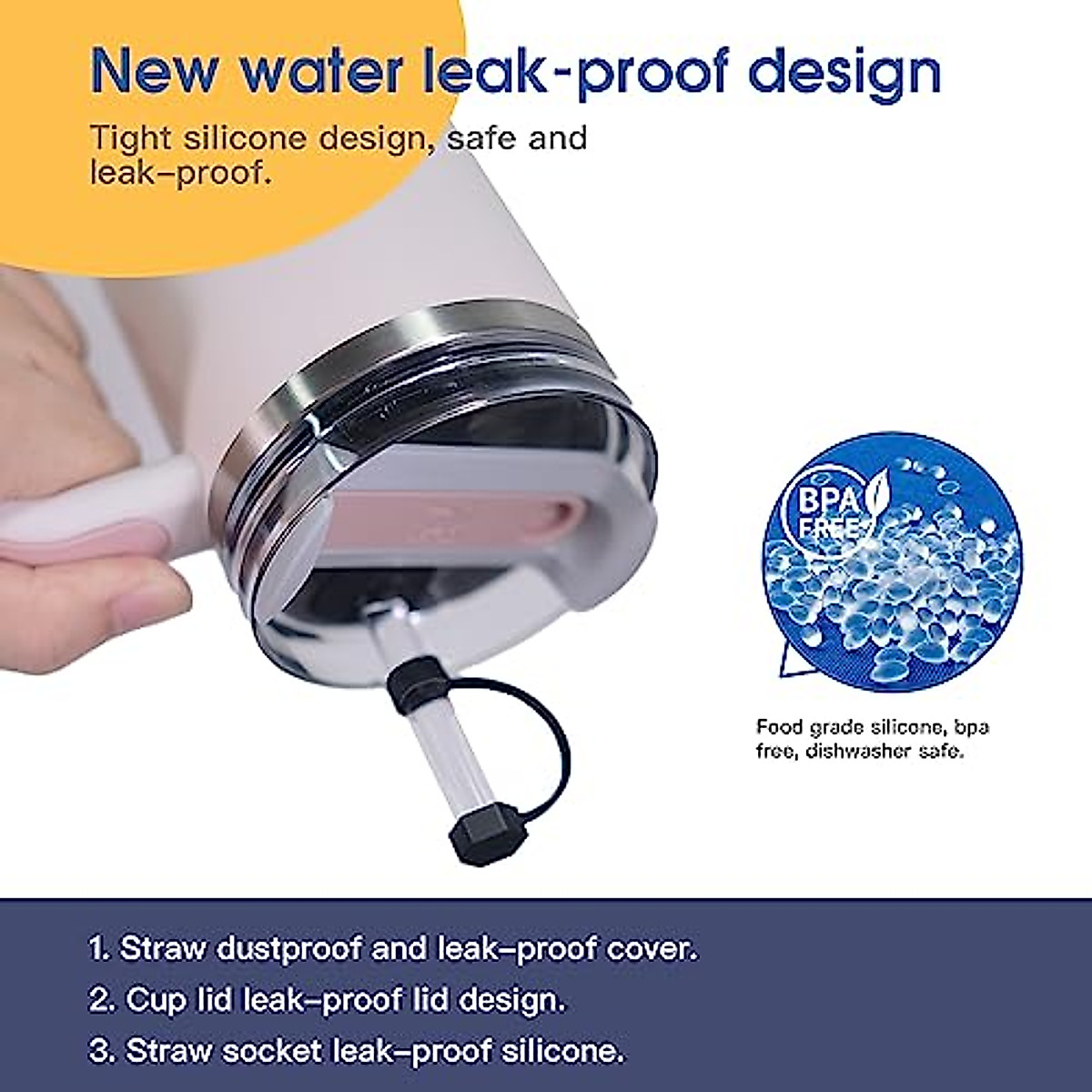 Laeuzn Silicone Spill-Proof Stoppers for Stanley Cup - Compatible with H2.0, 30oz/40oz Tumblers. Includes 2 Straw Cover Sets, 2 Square Spill Stoppers and 2 Round Leak Stoppers