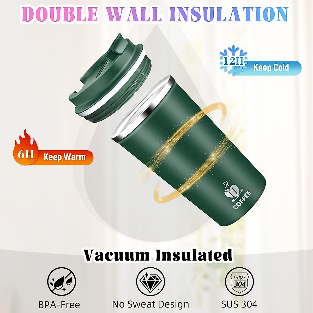 17oz Insulated Travel Coffee Mug with Flip Lid – Leakproof Stainless Steel Insulated Coffee Tumblers, Portable Thermos Cup for Hot & Cold Drinks, Perfect for Camping & On-the-Go