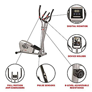Sunny Health & Fitness Magnetic Elliptical Cross-Trainer with Digital Monitor, Low Impact Workout, and Pulse Sensors - SF-E3607