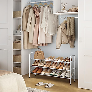 Hoctieon 3 Tier Durable Mesh Style Shoe Rack, Entryway Shoe Shelf, Shoe Rack FreeStanding, Shoe Storage Organizer, Shoe Rack for Closet, White