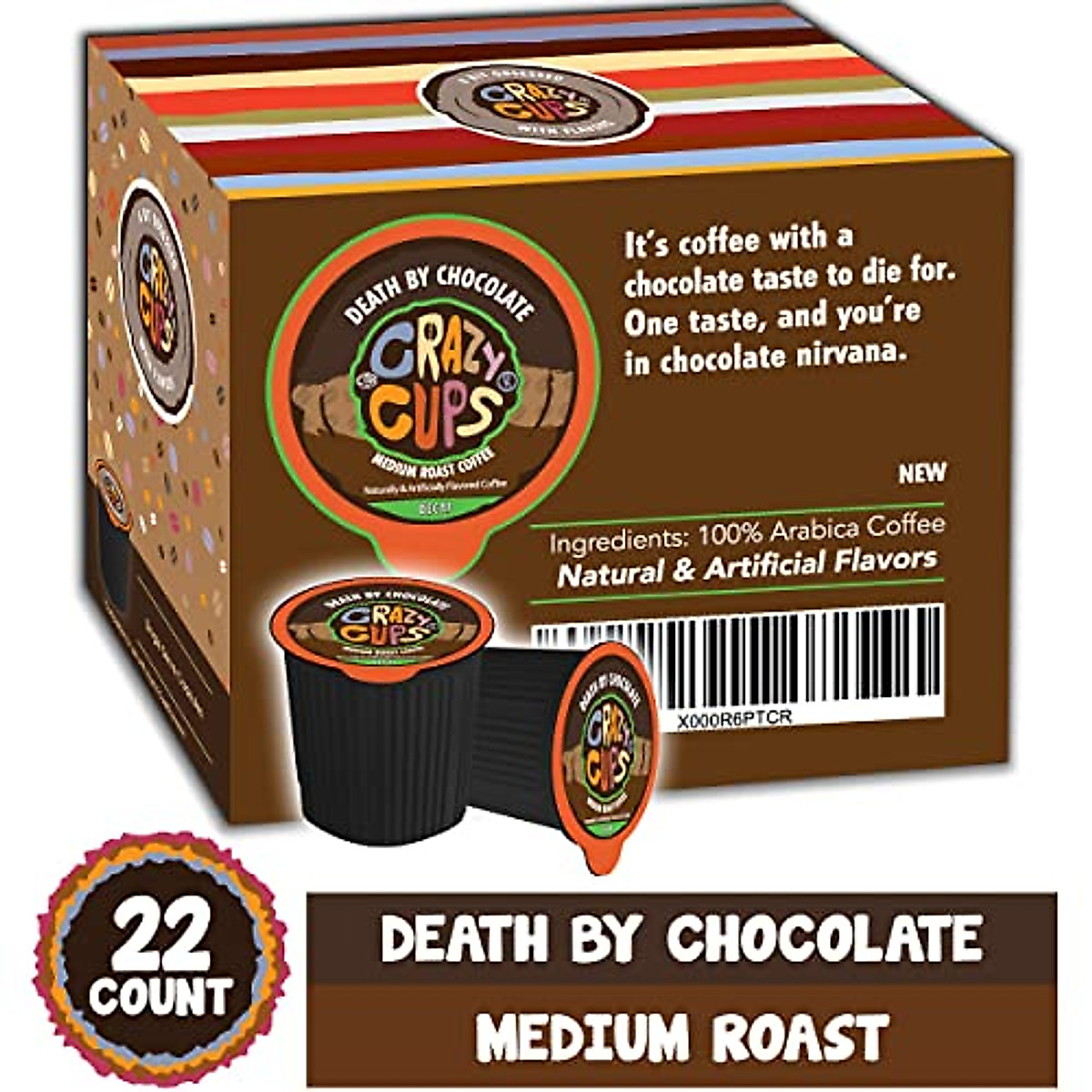 Crazy Cups Decaf Flavored Hot or Iced Coffee, for the Keurig K Cups 2.0 Brewers, Death By Chocolate, 22 Count