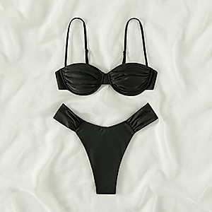Hatant Bikini Sets for Women Two Piece Swimsuit High Waisted Bikini Adjustable Swim Suit Spaghetti Straps Bathing Suit Pleated Women Sexy Athletic Sports Swimsuit HS-M A-black