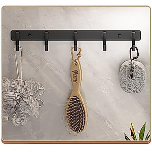 LUYU Wall Mounted Hook Rack 5 Haning Hooks Black Wall Hooks for Hanging Coat Hanger Wall Coat Rack with Hooks Towel Hooks for Bathrooms Space Saving Aluminum（2 Pack）