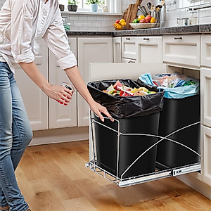 Epetlover 35 Quart Sliding Pull Out Trash Can Double Waste Container Recycling Bins Under Cabinet for Kitchen, Black