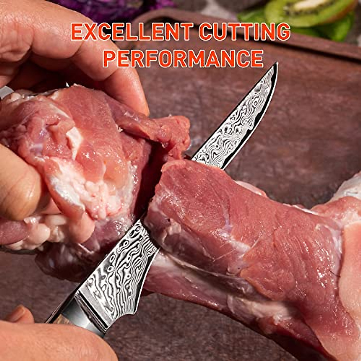 Santoku Knife 7-inch, Boning Knife 5.5 inch Damascus VG-10 Cutting Core 67-Layer Damascus Professional Kitchen Knife with Natural Wood Handle and Gift Box Best Chef’s Gift