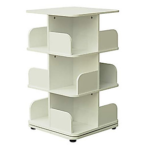 Kings Brand Furniture - 3-Tier Revolving Bookcase Bookshelf, Media Storage Cabinet, White