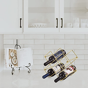 Buruis Countertop Wine Rack - 6 Bottle Wine Holder for Red White Wine Storage - Freestanding Metal Wine Rack - Small Tabletop Wine Rack - Modern Wine Bottle Holder (6 Bottle Gold)