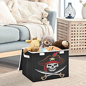 innewgogo Pirates Skull Storage Bins with Lids for Organizing Closet Organizers with Handles Oxford Cloth Storage Cube Box for Car