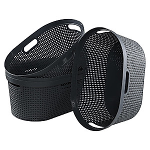 Xyskin Set of 4 Large Hamper Basket with Handle, Plastic Laundry Storage Bin, 40L, Grey