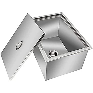 Drop-in Ice Chest Built in Ice Bin with Removable Cover SUS 304 Stainless Steel Ice Cooler Including Drain-Pipe & Drain Plug for Cold Wine Beer Beverage (23''L x 17''W x 13''H)