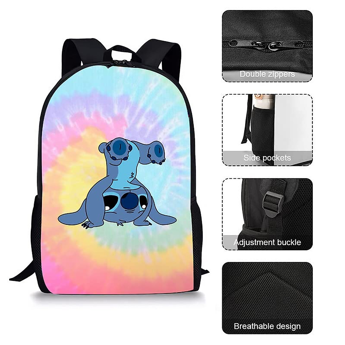 17 Inch Cartoon Backpack Girl Stitch Daypack Teens Bookbag with Travel Bag, Lunchbag, Pencilbox for Boy College Office Picnic Travel